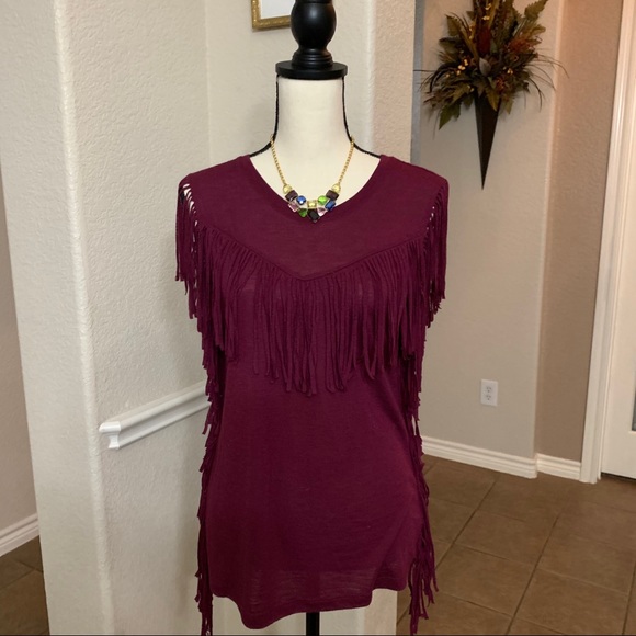 Xhilaration | Tops | Xhilaration Maroon Fringe Top | Poshmark